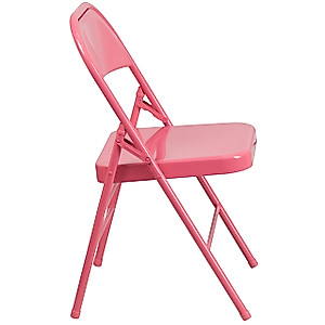 EMMA + OLIVER 2 Pack Bubblegum Pink Triple Braced & Double Hinged Metal Folding Chair