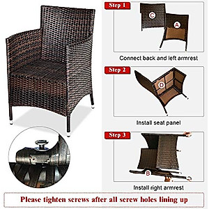 HAPPYGRILL 3-Pieces Patio Furniture Set Outdoor Rattan Wicker Conversation Set with Coffee Table Chairs & Cushions for Patio Garden Lawn Backyard Poolside