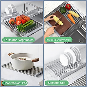 ZYDBB Roll Up Dish Drying Rack (17.1" x 13.1") with Dish Rack Over The Sink, Sink Drying Rack, Drying Rack for Kitchen Counter, 304 Stainless Steel Drying Rack for Kitchen Sink