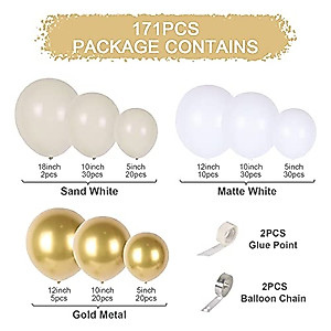 White Gold Balloon Garland Kit - 171pcs White and Gold Latex Balloons Arch Kit, White Gold Balloon Wall for Birthday Baby Shower,Wedding Bridal,Graduation,First Communion Baptism Party Decorations