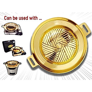 CoziNest Mookata Brass Grill Pan Thai Korean Japanese Style BBQ Grill Steak Hot Pan Nonstick Indoor/Outdoor Cooking 11in.