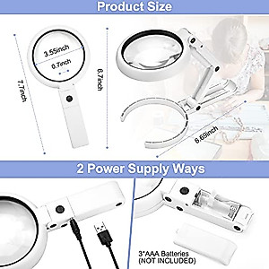 22X 10X Magnifying Glass with Light and Stand, 3.35INCH Large Foldable Handheld Magnifying Glass with Dimmable 8 LED, Hands Free Lighted Desktop Magnifier for Reading, Jewelry, Crafts, Cross Stitch