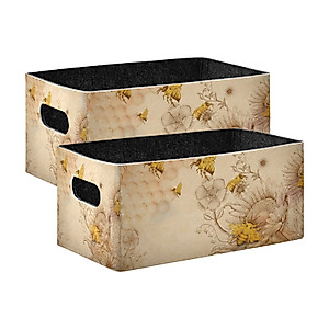 Kcldeci Bee Wild Sunflower Storage Bins Baskets for Organizing, Sturdy Storage Basket Foldable Storage Baskets for Shelves Closet Nursery Toy