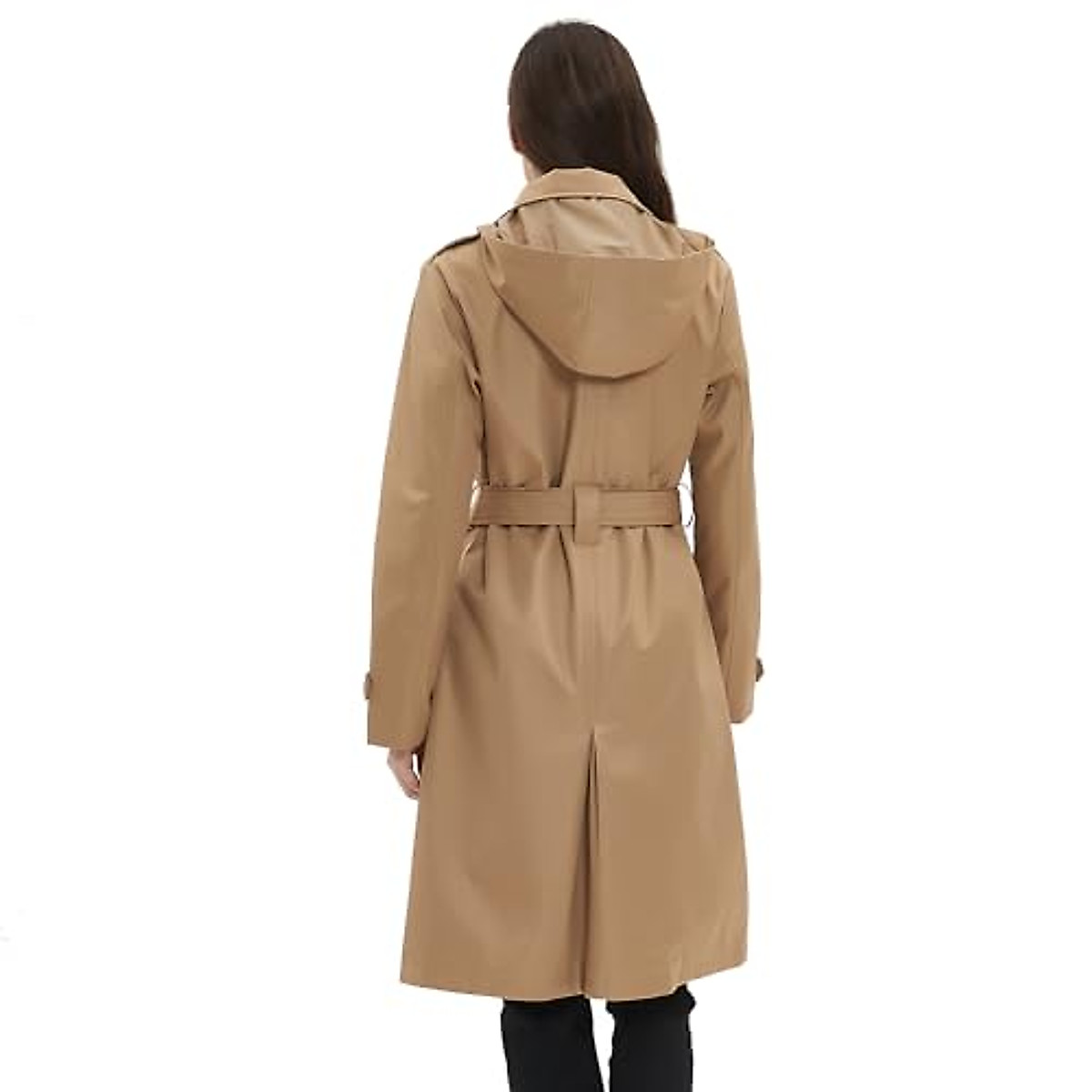 Kugnala Womens Trench Coat Double-Breasted Long windbreak Belted Slim Outerwear Coat with Detachable Hood Black Brown M
