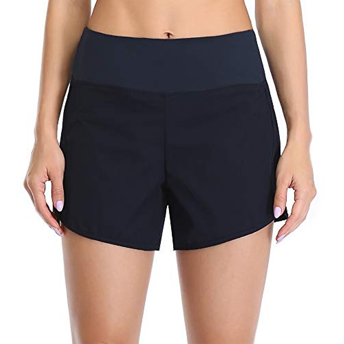 Jhsnjnr Women's Stretch Lounge Travel Shorts Elastic Waist Comfy Workout Shorts with Pockets -5 Inches Navy M