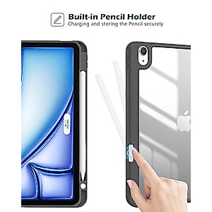 ProCase Case for iPad Air 4 Generation 10.9 Inch 2020, TPU Shockproof Border and Translucent PC Frosted Back Case Cover Protective Case with Pen Holder - Black, PC-08363119