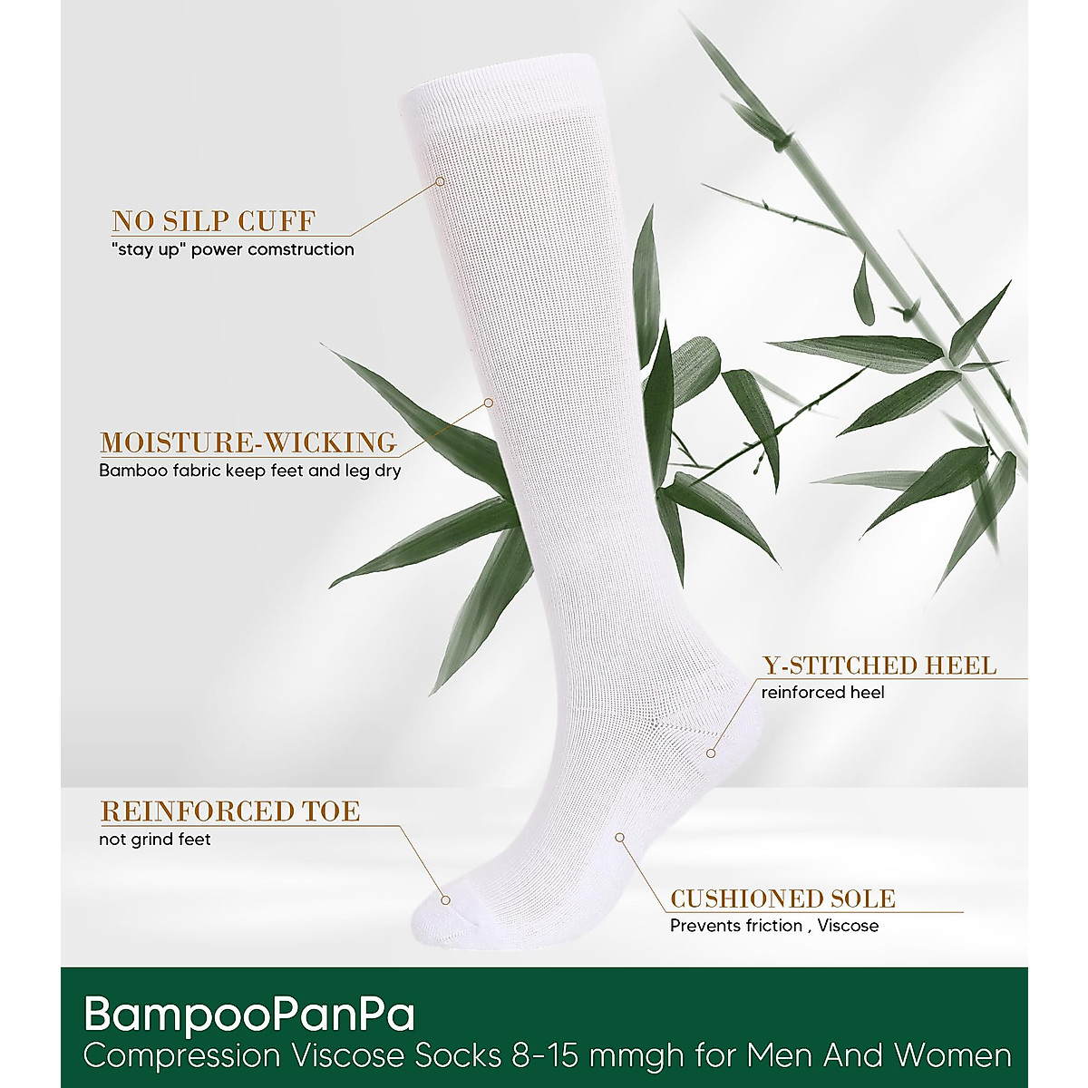 Bamboo Rayon Compression Socks for Women Men, 8-15mmHg Moderate Circulator Graduated Support Sock for Running Cycling Travel, White(3 Pair, 9-11)