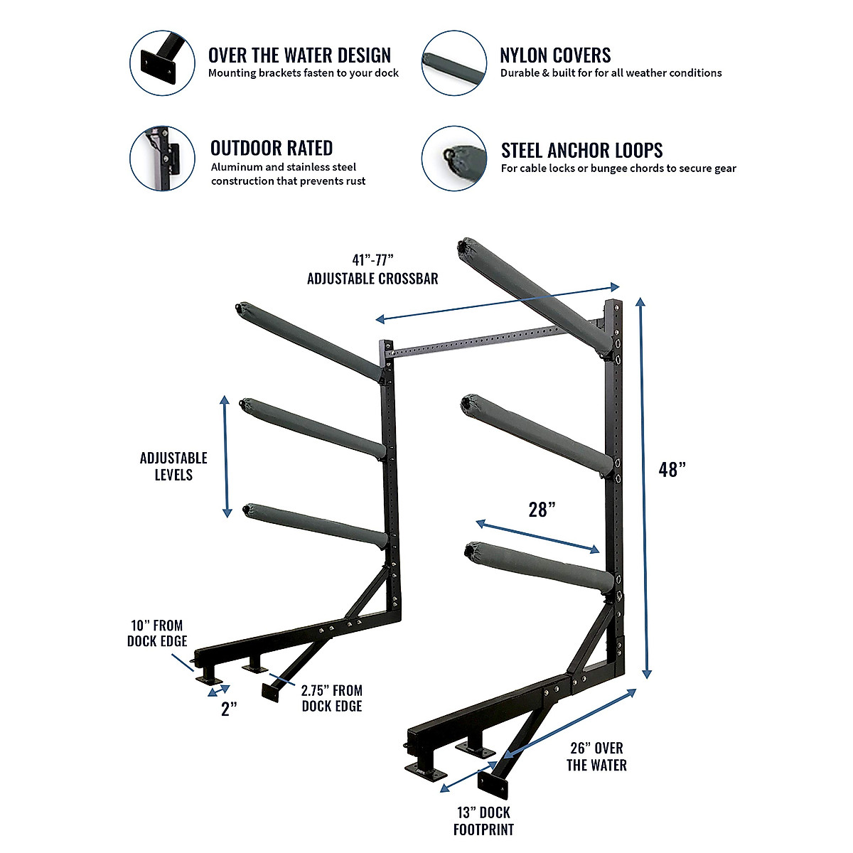 StoreYourBoard Kayak Dock Storage Rack, Outdoor Over The Water Mount, Holds 400 lbs, Heavy-Duty Metal Stand