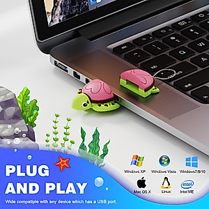 Thumb Drive 64GB Cute USB Flash Drive Keychain Kepmem 64G Novelty Jump Drives Zip Drive Baby Sea Turtle 64 GB USB 2.0 Memory Stick Pendrive for Home Family Video