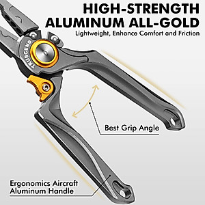 TRUSCEND Lockable Handy Fishing Pliers with Innovative Ergonomical Handle, Corrosion Saltwater Resistant Teflon Coated Fishing Tool, Multi-Function Fishing Gear with Mo-V Cutter, Amazing Fishing Gifts