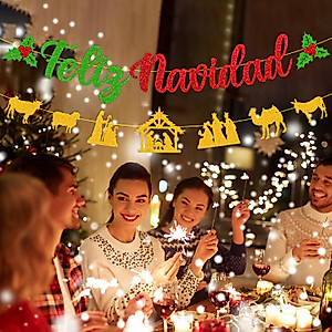 Merry Christmas Decoration Feliz Navidad Banner Nativity Garland Joy to the World backdrop Religious Xmas party Ornament Holy New Year Jesus Santa Bible God Bless theme Party Event Glitter Decor