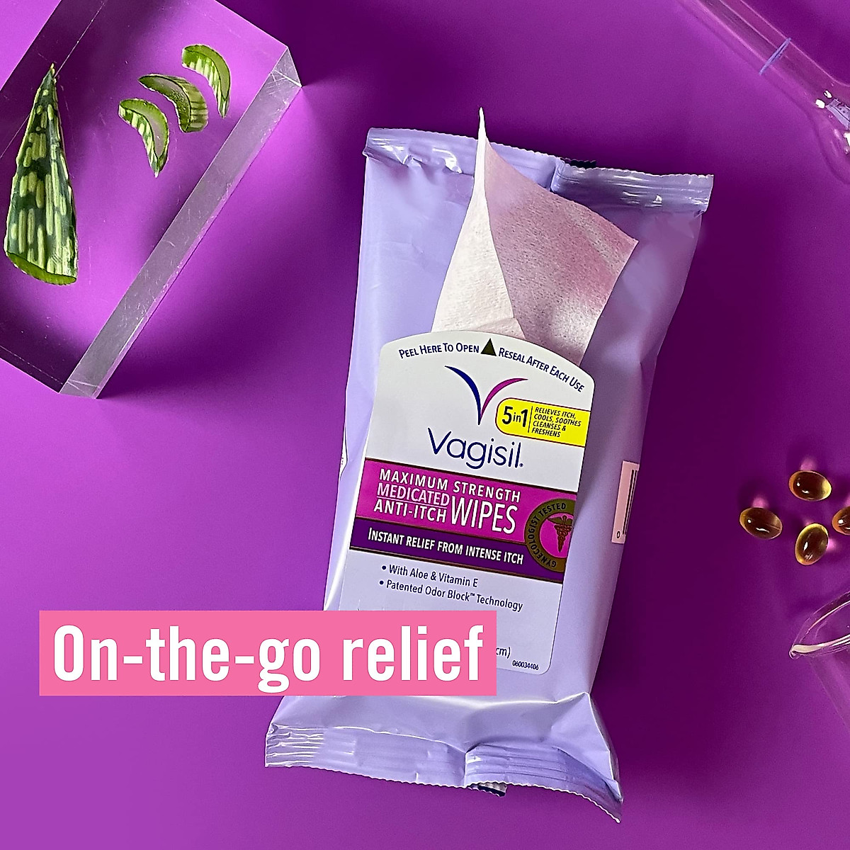 Vagisil Anti-Itch Medicated Feminine Vaginal Wipes, Maximum Strength, 20 Wipes (Pack of 1, Packaging may vary)