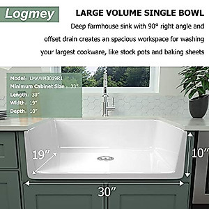 30 White Farmhouse Sink - Logmey 30 inch Kitchen Sink Arch Edge Curved Ceramic Fireclay Apron Front Single Bowl Farm Sink