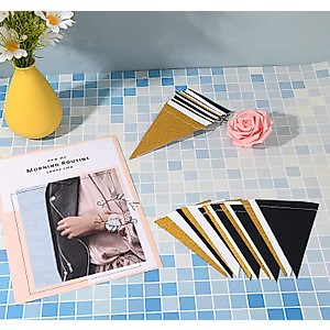 MerryNine Triangle Flag Bunting Banner, 3 Pack 30 Feet Vintage Style Pennant Banner for Wedding, Baby Shower, Event & Party Supplies 45pcs Flags (Triangle Flag - Black White Gold Glitter)