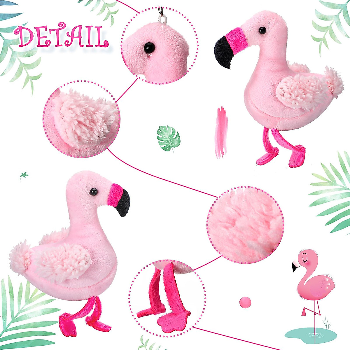 Jexine 9 Pieces Mini Stuffed Animal Plush Stuffed Doll Cute Small Stuffed Animal Hanging Ornaments Party Supplies Favors for Gifts Hawaiian Summer Beach Luau Party 5 Inch(Flamingo)