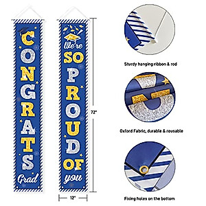 Graduation Door Banner Congrats Grad Porch Sign and So Proud of You Yard Signs Royal Blue Gold Silver Graduations Welcome Hanging Banner for College Graduation Party Decorations