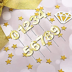 Gold Number 5 Candles and Star Heart Candles 2.76 inch Number Candles for Birthday Cakes 3D Diamond Shaped for Cake Decorations(Gold Candle 5)