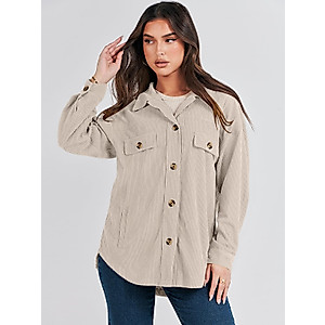 ANRABESS Womens Corduroy Shacket Button Down Shirts Oversized Long Sleeve Casual Cardigan Jacket 2025 Fall Fashion Clothes Beige Small