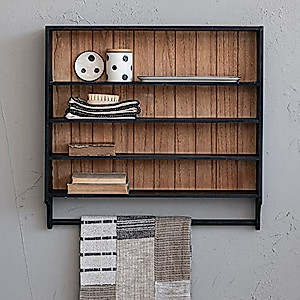 Creative Co-Op Modern Farmhouse Wood 3 Shelves and Hanging Rod, Black and Natural Wall Shelf