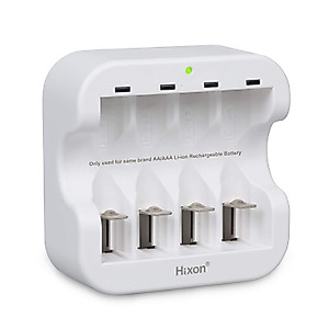 Hixon 4-Bay AA AAA Battery Charger, Q022 Mode for Rechargeable Lithium AA/AAA Batteries,USB Chargr Without Adapter