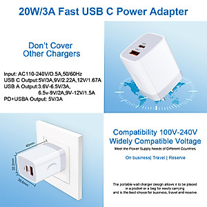 20W Fast Samsung Charger Block USB C Wall Box for Galaxy A15 A14 5G A13 A03s A53 A23 S24 S23 S22 S21 FE Ultra A54 A25 A34,Pixel 8 7 6,iPhone 15 14 13,2Pack Dual Port Charging Adapter Outlet Brick Plug