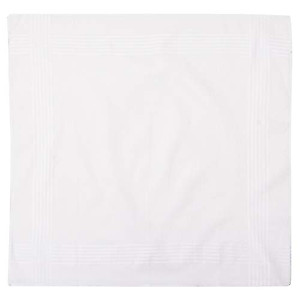 Perry Ellis 12 Pack Handkerchief (100% Cotton White with Satin Border, 16" x 16")