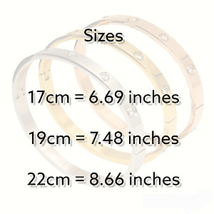 Five Rock Style" Elegant Bracelet Bangles Gift Box, 1 Silver, 1 Gold, 1 Rose Gold, Friendship Jewelry, Stainless Steel Hinged Love Bracelets with Select Cubic Zirconias (17cm)