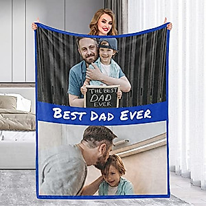 Rsskeoo Custom Blanket with Photo Text Collage Personalized Throw Blankets Customized Flannel Fleece Blankets Fathers Day Personalized Gift for Dad Grandpa Husband from Daughter Son Wife