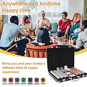 GRANDMA SHARK 500 Piece Poker Chips Set with Aluminum Case, Casino Chips for Blackjack Gambling 2 Decks of Cards, Dealer, Small Blind, Big Blind Buttons and 5 Dice, Texas Holdem Poker Sets with Case