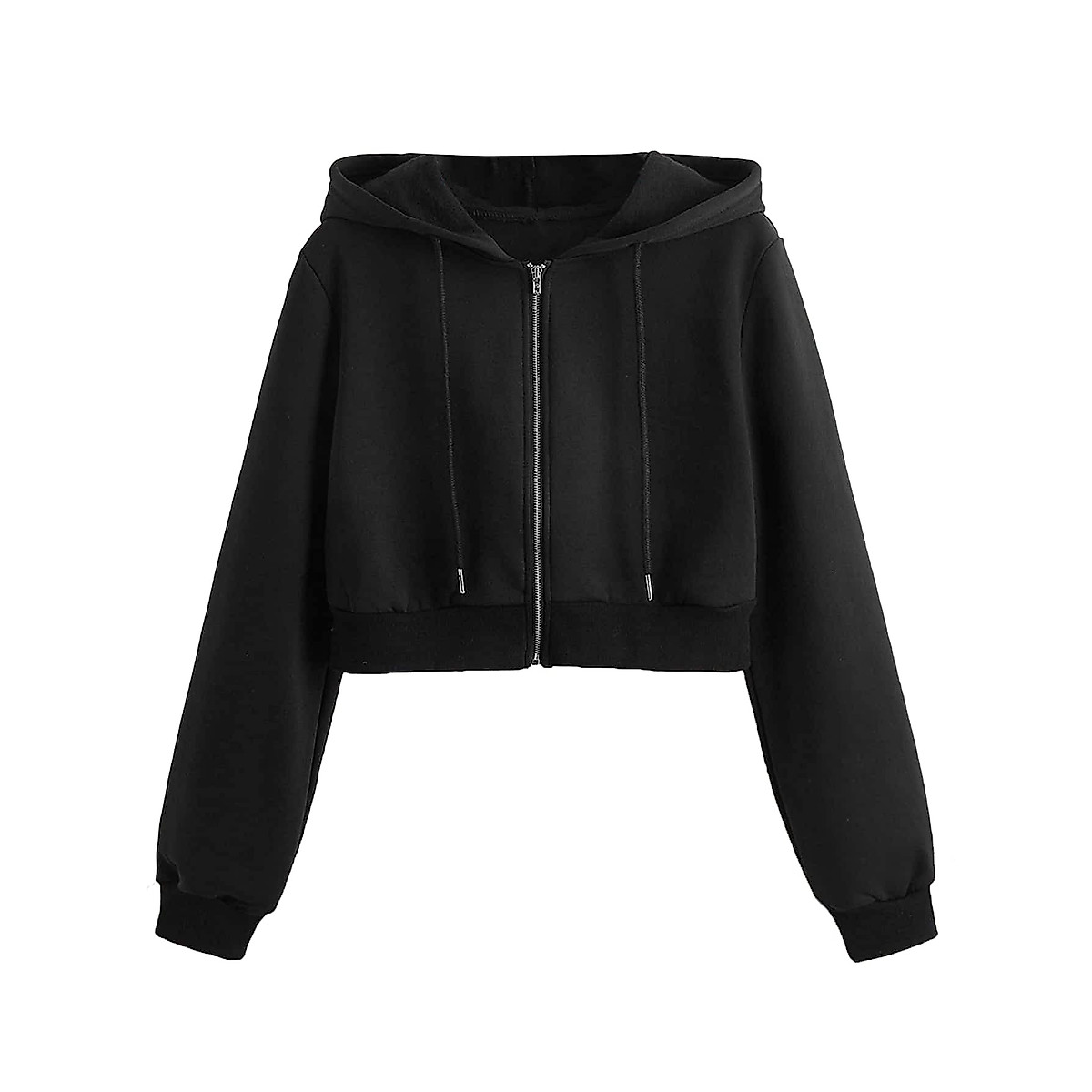 MakeMeChic Women's Cropped Zip Up Hoodie Sweatshirt Cropped Jacket Fleece Lined Black1 S