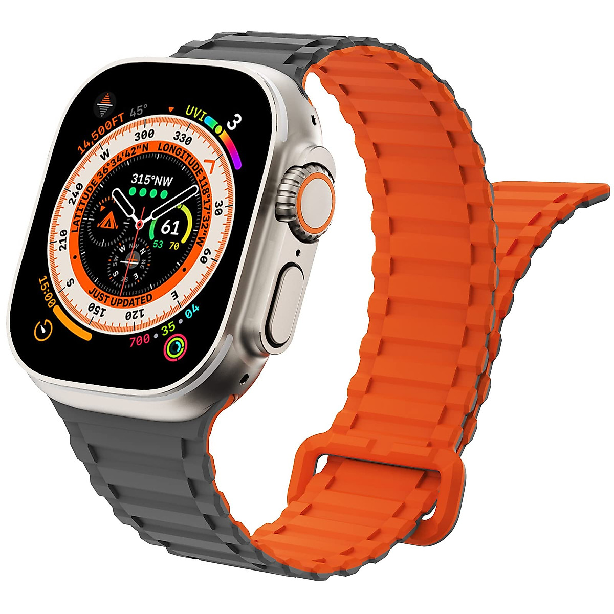 WINGLE Magnetic Band for Apple Watch Ultra 2 Band 49mm 46mm 45mm 44mm 42mm Series 10 9 8 7 Men, Strong Magnetic Bracelet Silicone Sport Strap for iWatch Ultra SE 6 5 4 3 2 1 Women, Grey/Orange