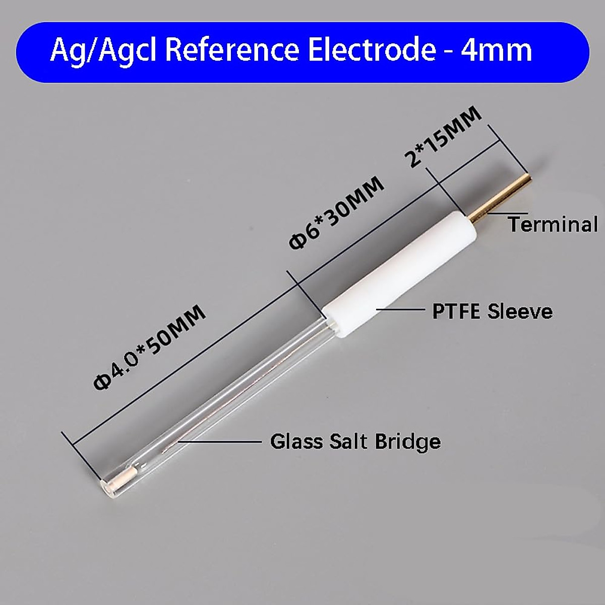 CAULYS Silver Chloride Silver Reference Electrode, Ag/Agcl Reference Electrode, 1 Pcs Silver Silver Chloride Electrode (Diameter 4mmX50mm Length)