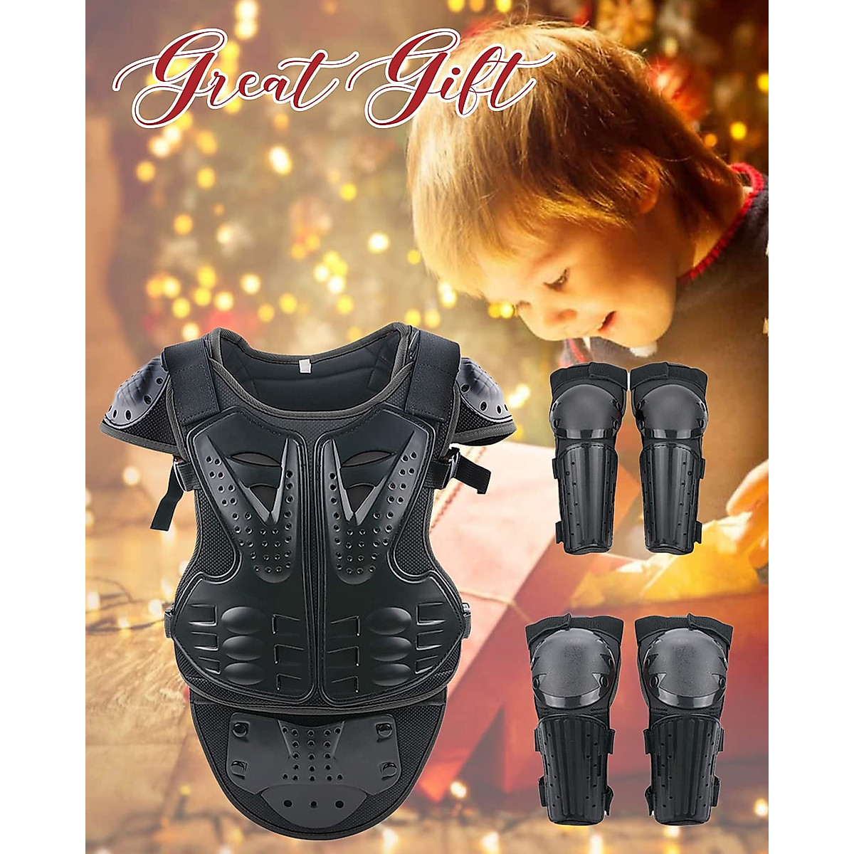 StarknightMT Upgraded Kids Motorcycle Armor Suit Teen Dirt Bike Gear Riding Protective Set for Cycling, Skateboarding, Skiing, Skating, Off-Road (Black)