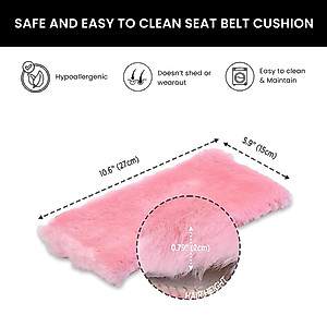 Andalus Australian Merino Sheepskin Seat Belt Covers - 100% Authentic, Ultra-Soft, Hypoallergenic, Neck Protection Pads for Cars & Backpacks (Pack of 2, Pink)