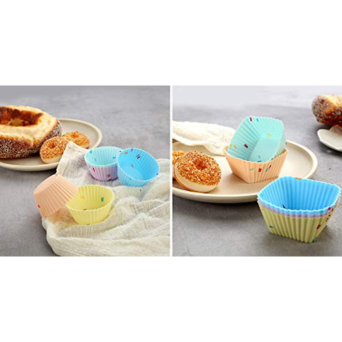 40PCS Silicone Cupcake Baking Cups Set Silicone Baking Cups For Baking, Including 8 Shapes Silicone Muffin Cups Cupcake Molds (Round, Square, Star, Sunflower, Rose, Chrysanthemum, Flower, Pumpkin)