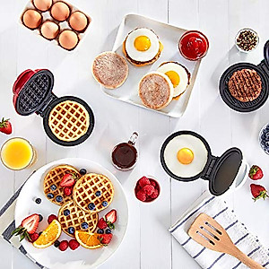 DASH Mini Waffle Maker + Grill + Griddle, 3 in 1 Pack - Red/Aqua/White