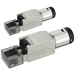 VCELINK RJ45 Cat7 Connectors 2-Pack, Tool-Free Zinc Alloy Shielded Ethernet Termination Plugs for 23AWG SFTP Cables, 10G Easy Internet Plug, Fast Field Installation