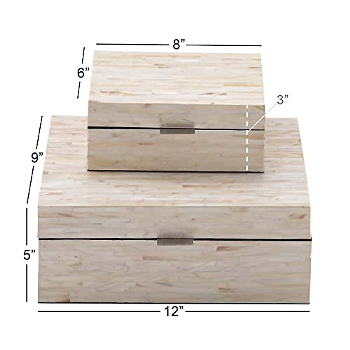 Deco 79 Mother of Pearl Handmade Box with Hinged Lid, Set of 2 12", 8"W, White