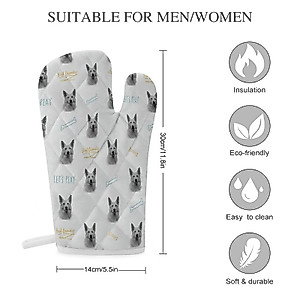 German Shepherd White Oven Mitts Heat Resistant Kitchen Cooking Mitts Anti-scalding Insulated Gloves for Kitchen Cooking BBQ