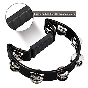 EastRock Tambourine,Metal Jingles Hand Held Percussion Half-Moon Tambourine and Egg Shakers for Kids, Adults, KTV, Party BLACK