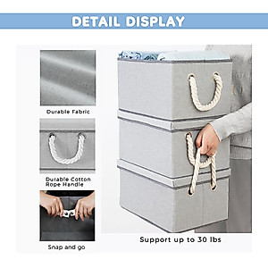 Large Fabric Storage Bins with Lids 3 Pack | Storage Bins for Shelves and Closet Organizers | Folding Rectangle Storage Bins with Handles for Cloth and Magazine,Gray,15"W x 10.5"D x 8.5"H