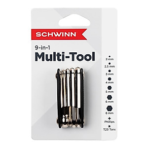 Schwinn 9 in 1 Multi-Purpose Tool Kit for Bikes, Compact and Convenient Design, Hex Wrenches, Phillips Screwdriver, and T25 Torx wrench