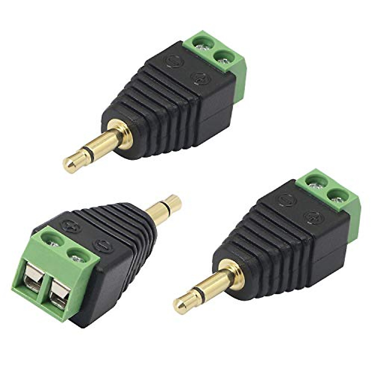 GELRHONR 3.5mm Mono Male to 2 Pin Screw Terminal, 1/8 Inch Stereo TS Audio Plug Screw Block Solderless Balun Connectors for Headphone Headset and Earphone-3 Pack