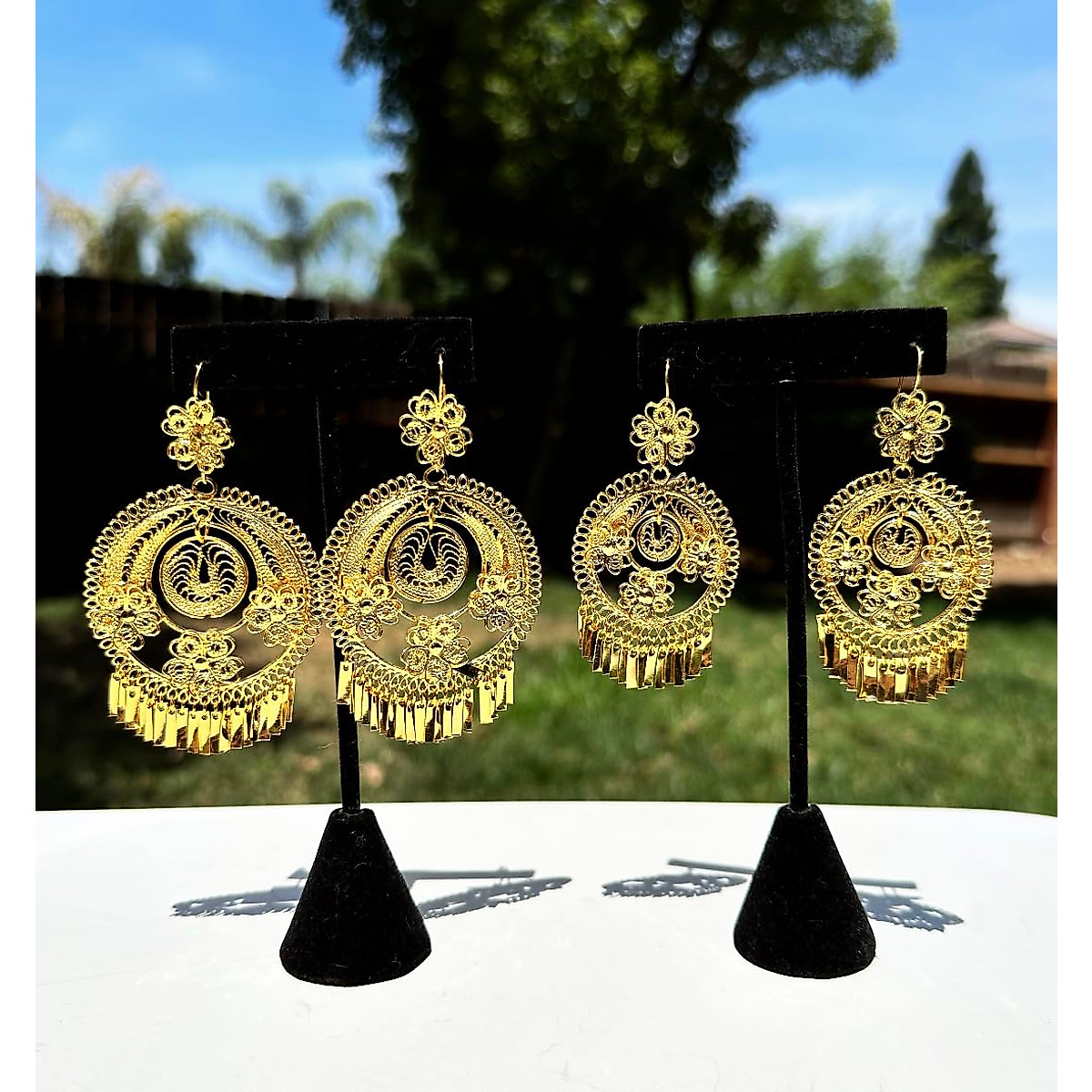 Folklorico Earrings, 3-Flowers (Medium) Size, Day of the Dead, Mexican Earrings