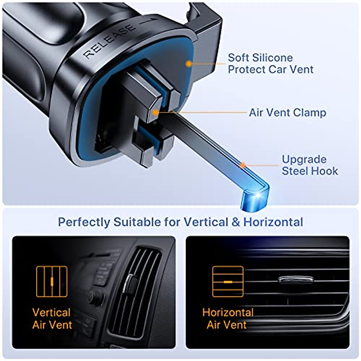 LOTUNY Car Vent Phone Mount for Car, [100% Never Fall] Upgraded Air Vent Clip Car Phone Holder Mount, Cell Phone Holder Car Fit for iPhone 14 13 12 Pro Max, Samsung Galaxy S22 All Phones
