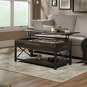 Sauder Steel River Rustic Industrial Style Lift Top Coffee Table, Coated Metal and Carbon Oak