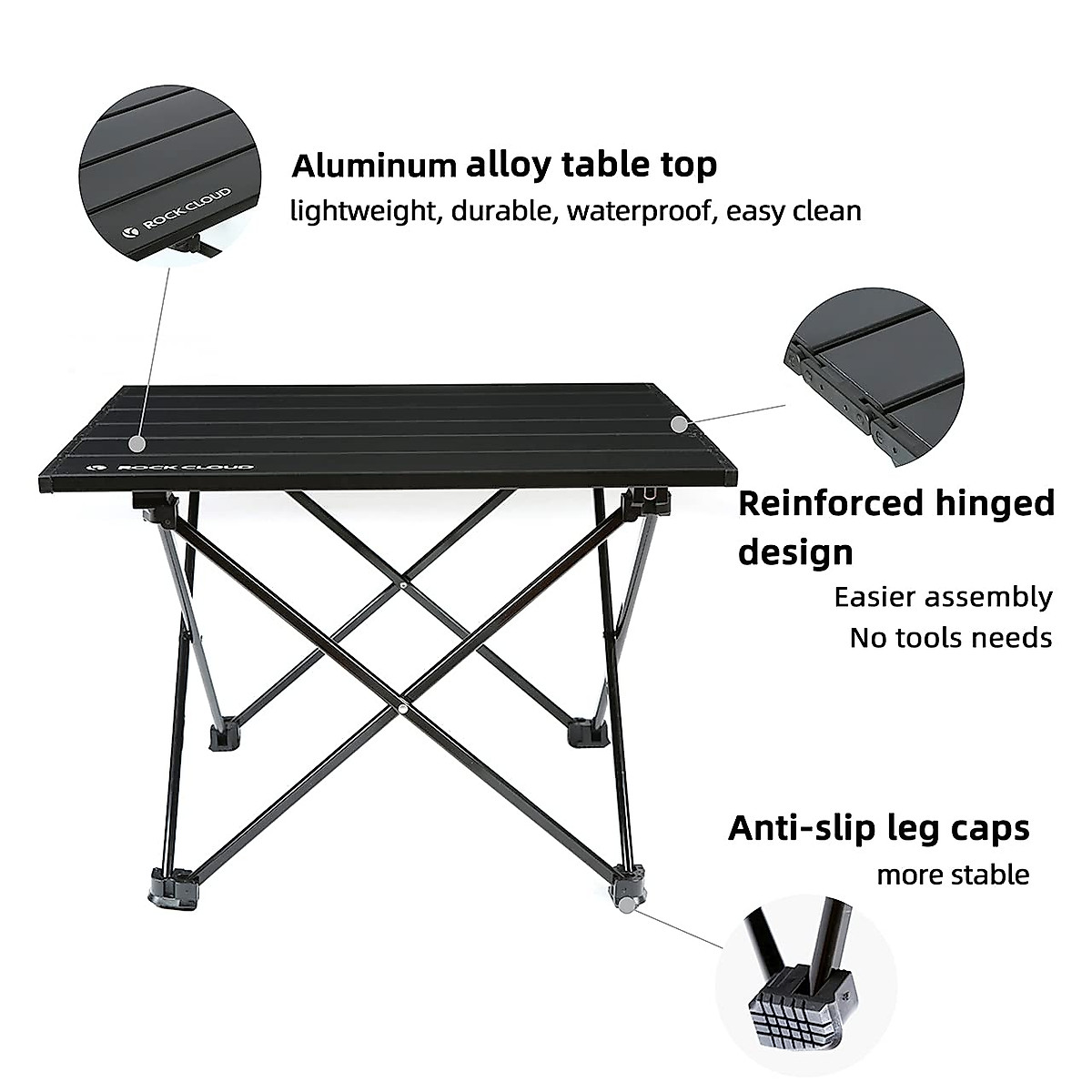 ROCK CLOUD Portable Camping Table Ultralight Aluminum Folding Beach Table Camp for Camping Hiking Backpacking Outdoor Picnic, Black