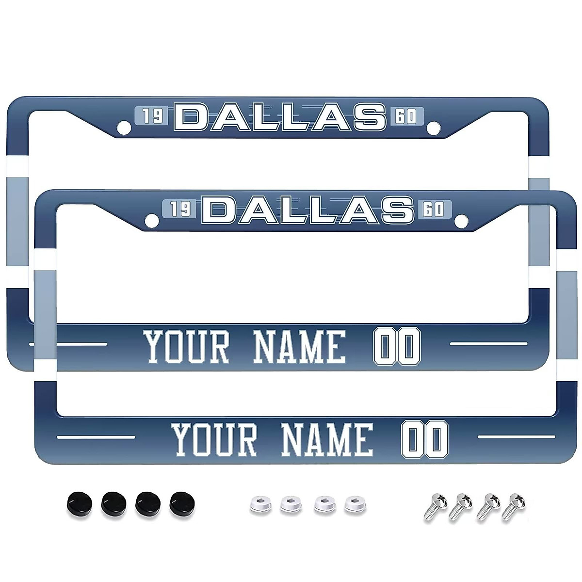 Dallas License Plate Frames (Set of 2) Custom Name and Number for Men Women Gifts