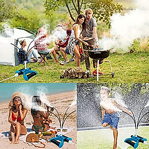 Standing Misting Cooling System 26.2FT (8M) Misting Line + 4 Brass Nozzles, Stand Mister Hose for Outside Outdoor Patio, Portable Mist Sprinkler, Garden Watering, Pet Cooling, Kids Water Playing