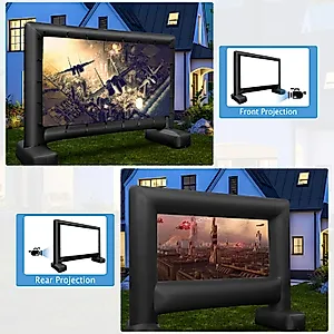 Tangkula 15 FT Inflatable Projector Screen, Blow Up Mega Movie Screen with Air Blower, Storage Bag, Ground Stakes, Easy Set up, Front & Rear Projection for Home Theater Backyard Outdoors